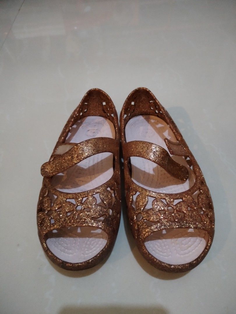 CROCS C12 gold glitter sandals, Babies & Kids, Babies & Kids Fashion on ...