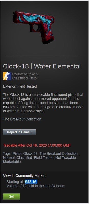 CSGO CS2 Glock-18 | Water Elemental FT [BUFF PRICE], Hobbies & Toys ...