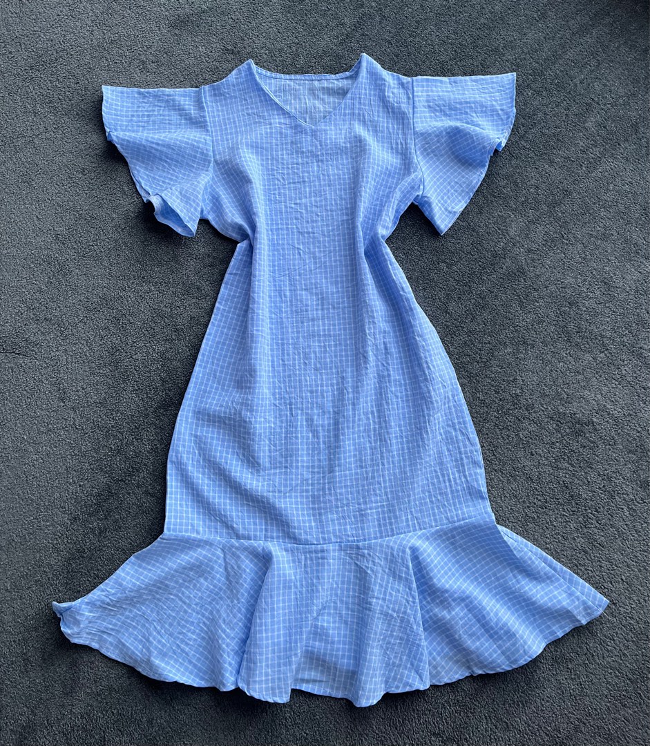 Dress korea mermaid biru duyung, Fesyen Wanita, Pakaian Wanita, Gaun ...