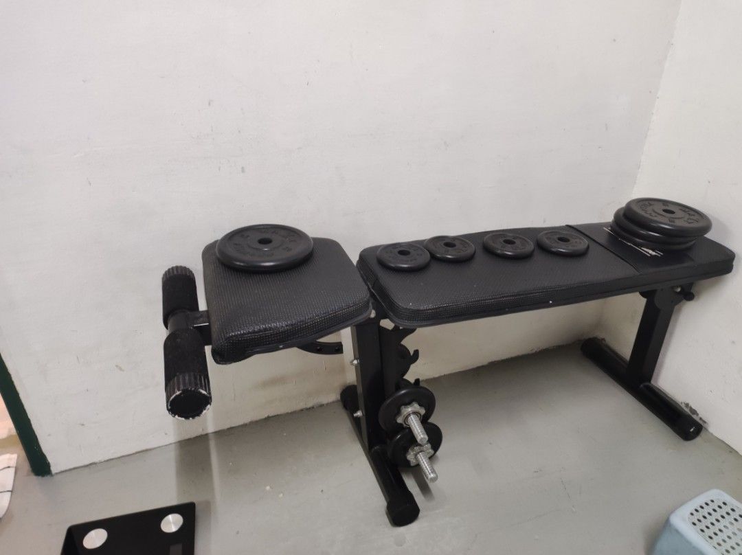 gym chair bench with dumbbell, Sports Equipment, Exercise & Fitness ...