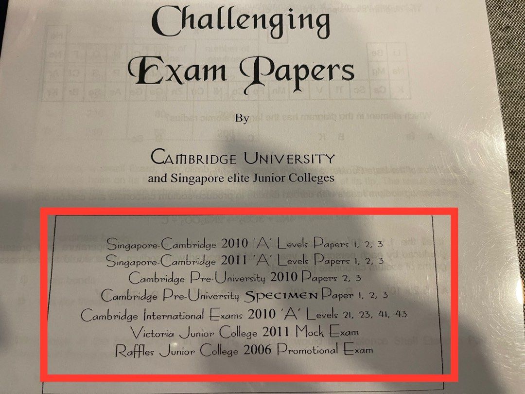 H2 Chemistry Challenging Exam Papers by Cambridge University ...