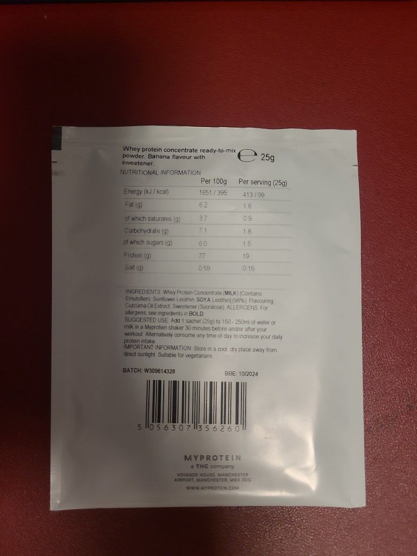 Impact Whey Protein Banana Flavour Sachet (25g), Health & Nutrition ...