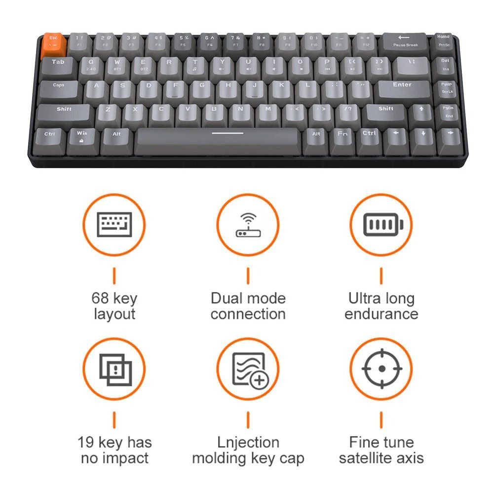 FreeWolf K68 Wireless Keyboard Mechanical Gaming 68 Keys 2.4G/BT5.0 ...