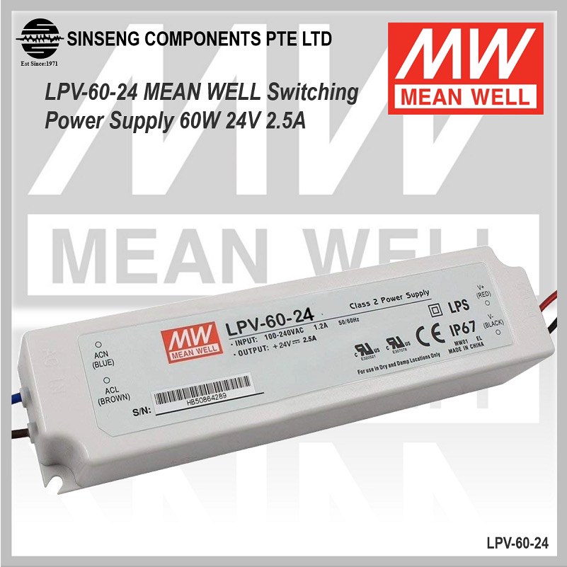 LPV-60-24 Mean Well LPV Power Supply 60W 24V 2.5A Constant Voltage LED Driver for Light/Lamp by ...