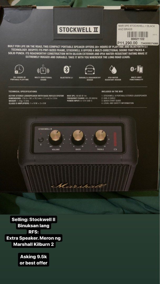 Marshall Stockwell 2, Audio, Soundbars, Speakers & Amplifiers on Carousell