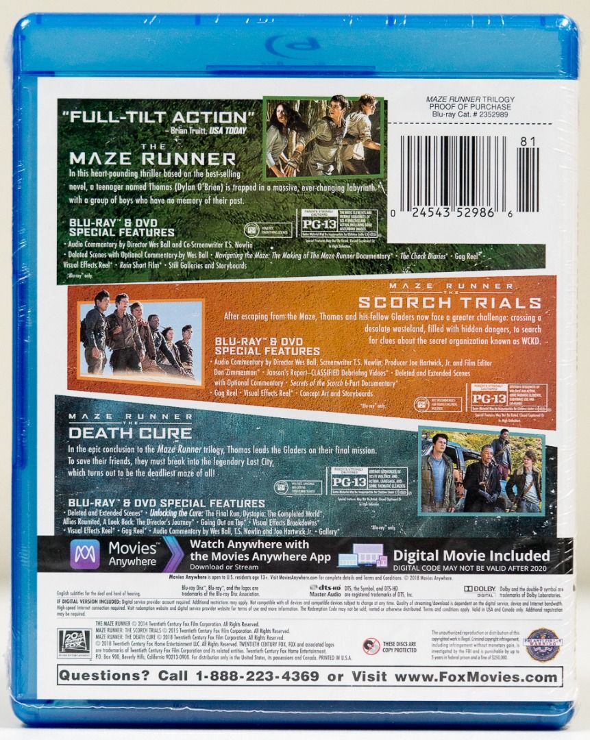 Maze Runner Trilogy Blu-ray, Hobbies & Toys, Music & Media, CDs & DVDs ...