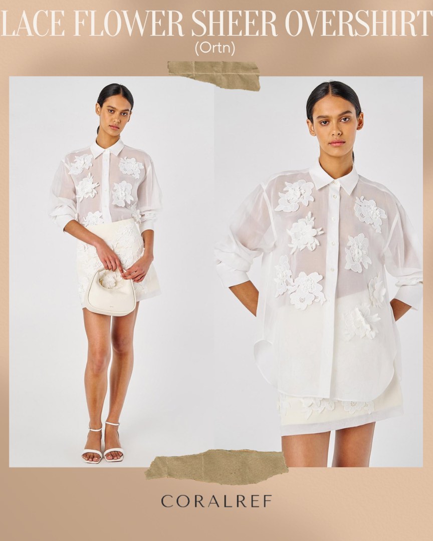 Oroton Lace Flower Sheer Overshirt, Women's Fashion, Tops, Longsleeves ...