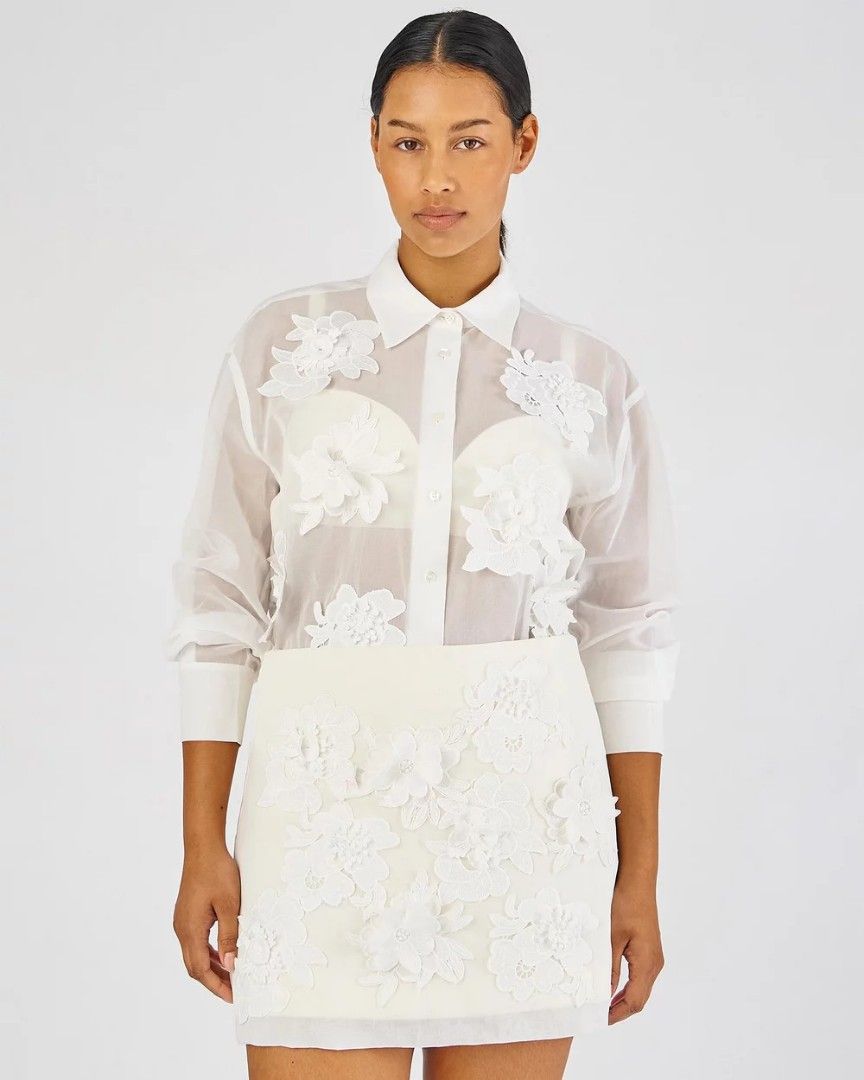 Oroton Lace Flower Sheer Overshirt, Women's Fashion, Tops, Blouses on ...