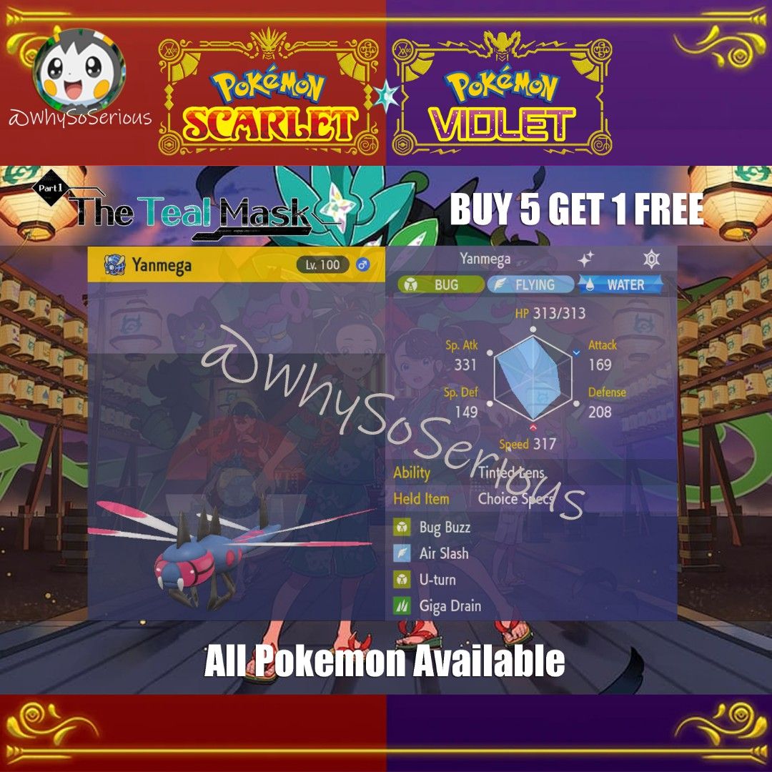 Pokemon Scarlet and Violet Shiny Battle Ready Yanmega, Video Gaming ...