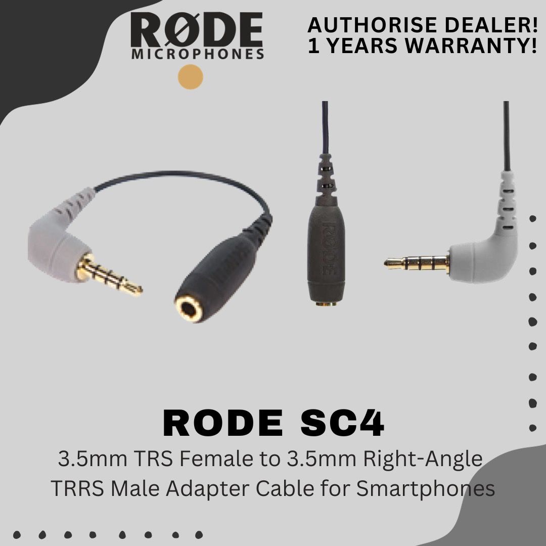 RODE SC4 3.5mm TRS Female to 3.5mm Right-Angle TRRS Male Adapter Cable for Smartphones, Audio ...
