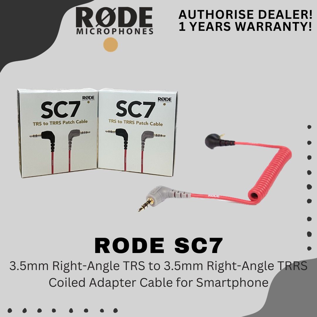 RODE SC7 3.5mm Right-Angle TRS to 3.5mm Right-Angle TRRS Coiled Adapter Cable for Smartphone ...