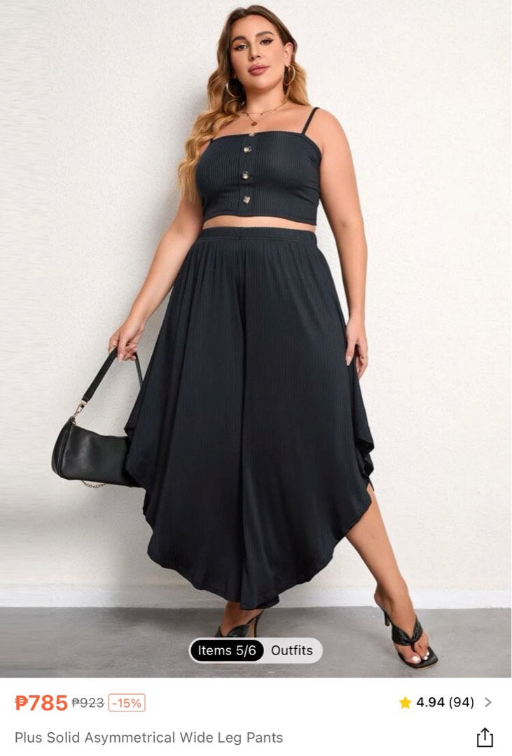 Shein Curve Plus size Asymmetrical Wide leg pants, Women's Fashion, Bottoms, Other Bottoms on ...