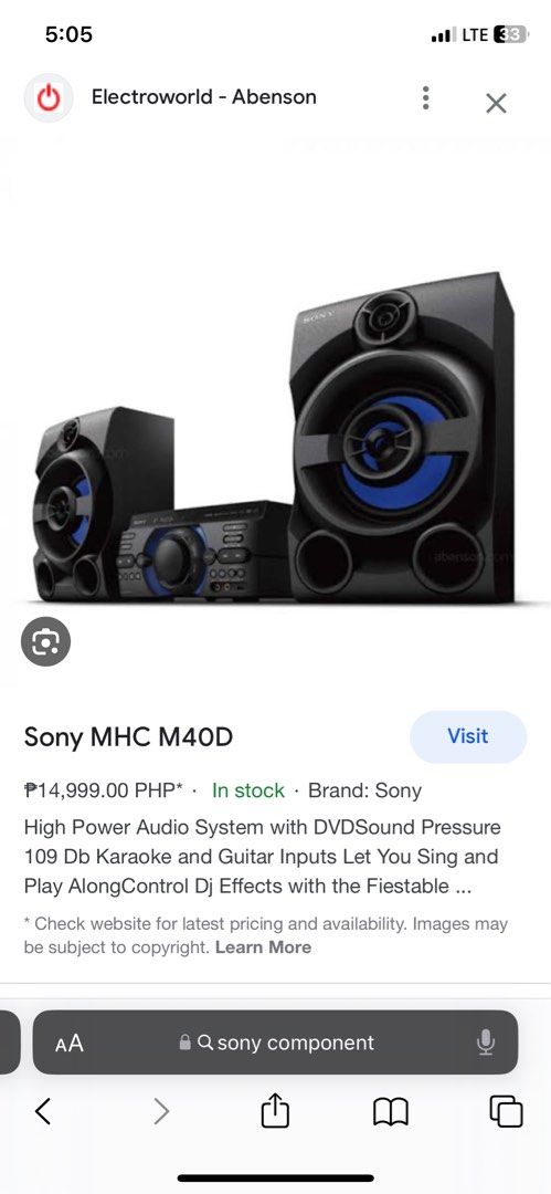 Sony Component - M40D High Power Audio System with DVD, Audio ...