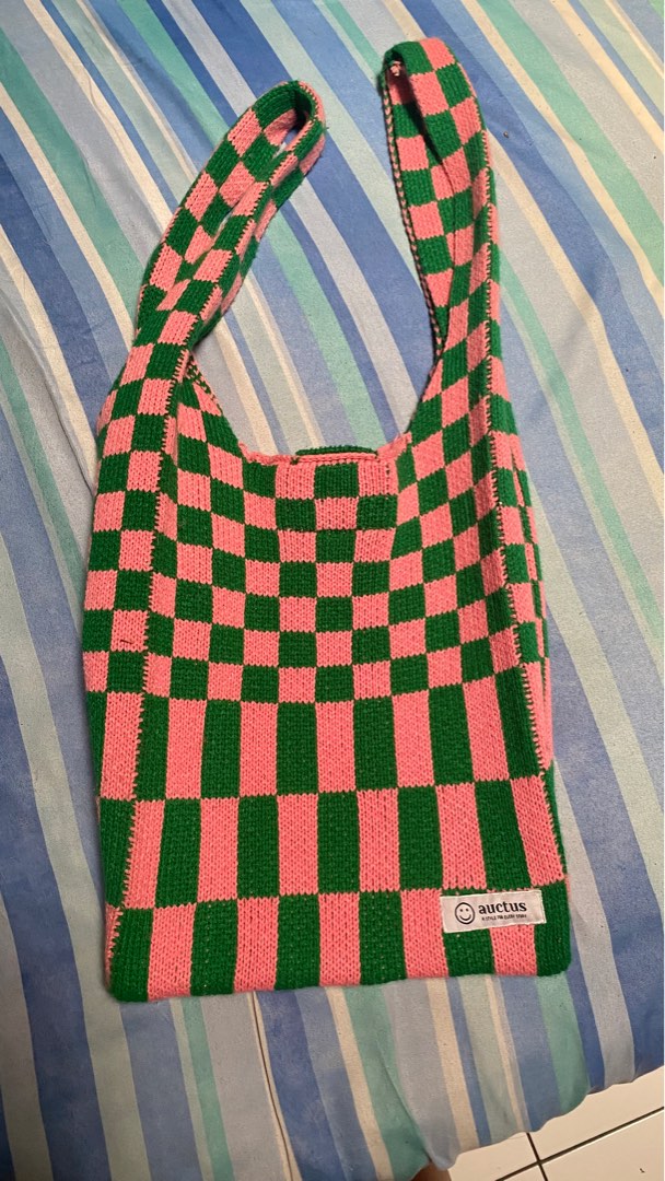Tote bag checkerboard auctus pink green, Fesyen Wanita, Tas & Dompet di ...
