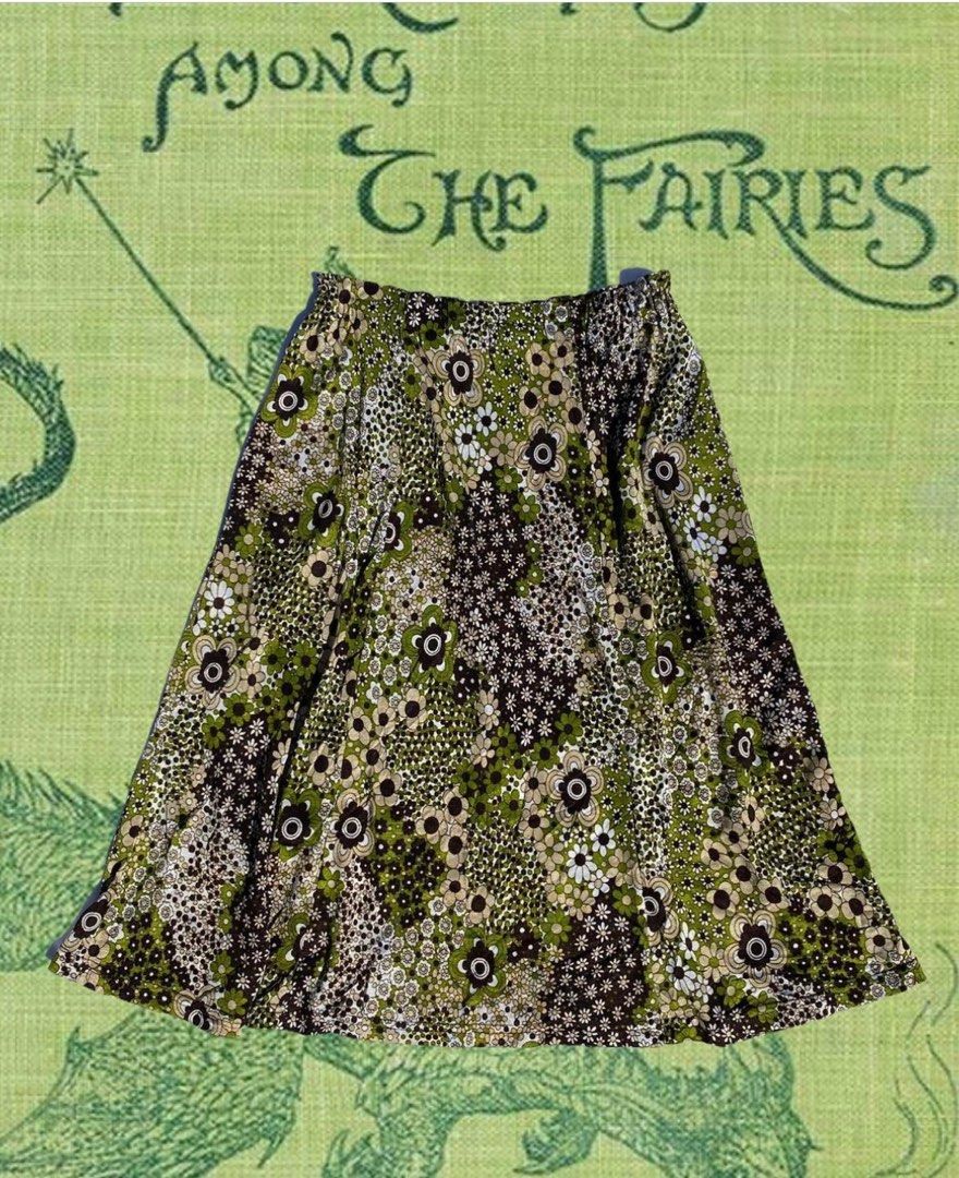 Vintage Floral Pixelated Midi Skirt, Women's Fashion, Bottoms, Skirts ...