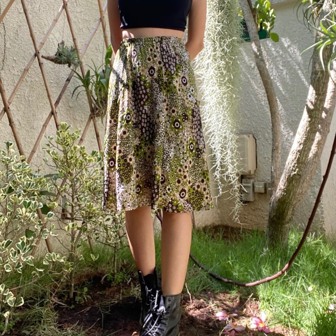 Vintage Floral Pixelated Midi Skirt, Women's Fashion, Bottoms, Skirts ...
