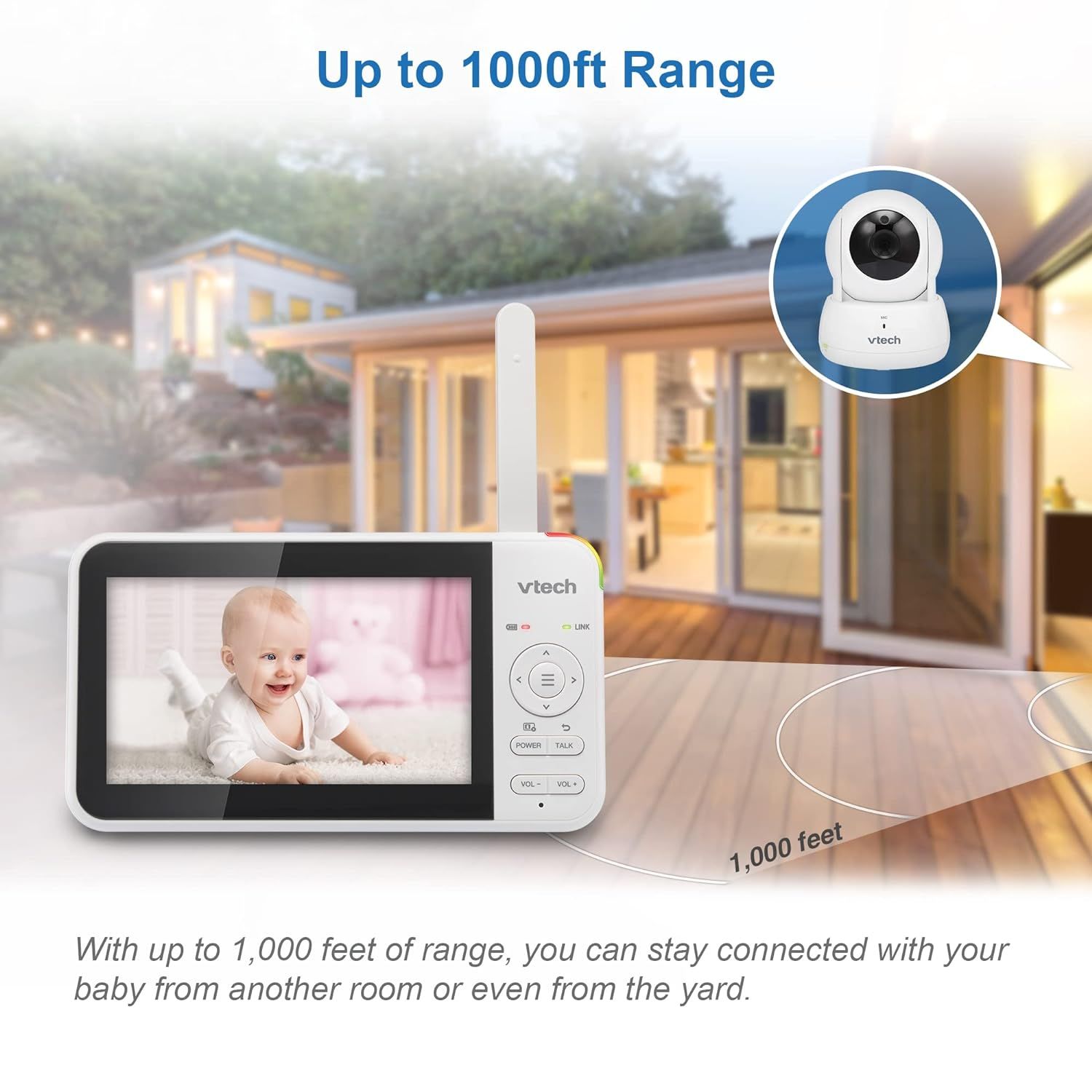 VTech VM924 Remote Pan-Tilt-Zoom Video Baby Monitor, 5" LCD Screen, Up ...