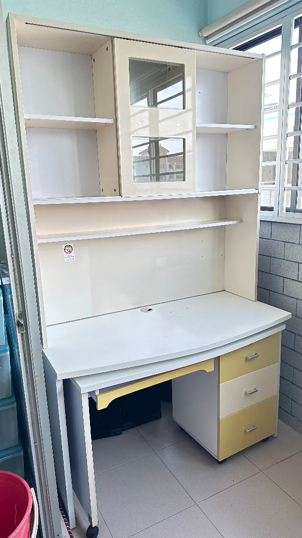 Work/Study Table with Top Cabinet, Furniture & Home Living, Furniture ...