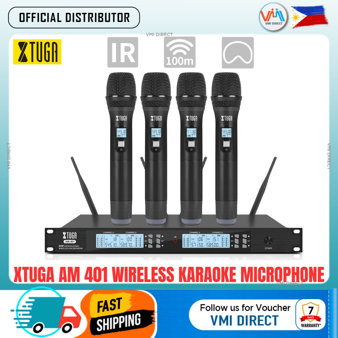XTUGA AM-401 Professional 4 Channel UHF Wireless Microphone System with 4 Hand-held Wireless ...