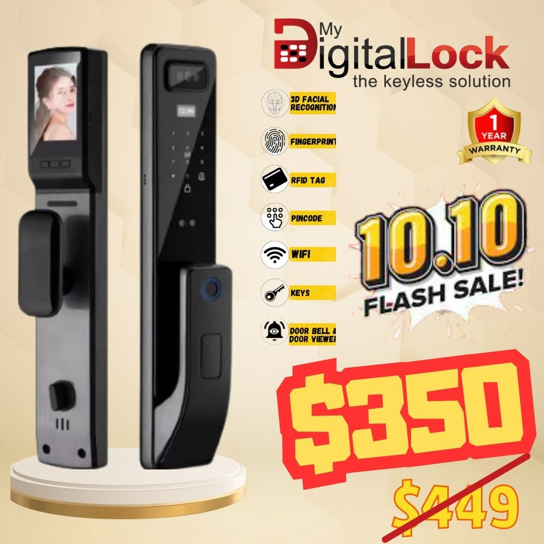 YUE F11 DOOR CAMERA + FACE RECOGNITION DIGITAL LOCK [For HDB door] with ...