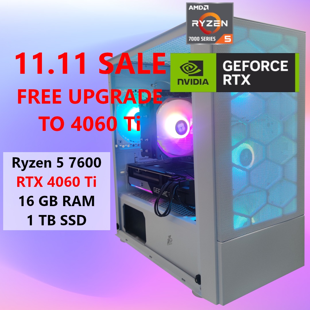 [11.11] RTX 4060 Ti 8GB Ryzen 5 7600 Budget Gaming Computer PC Custom ...