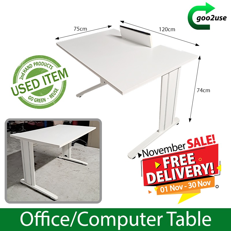 1.2m White Office/Computer/Study Table [Goo2use], Furniture & Home ...