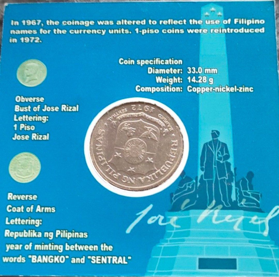 1972 1 piso/ peso Philippine coin series, Hobbies & Toys, Memorabilia ...