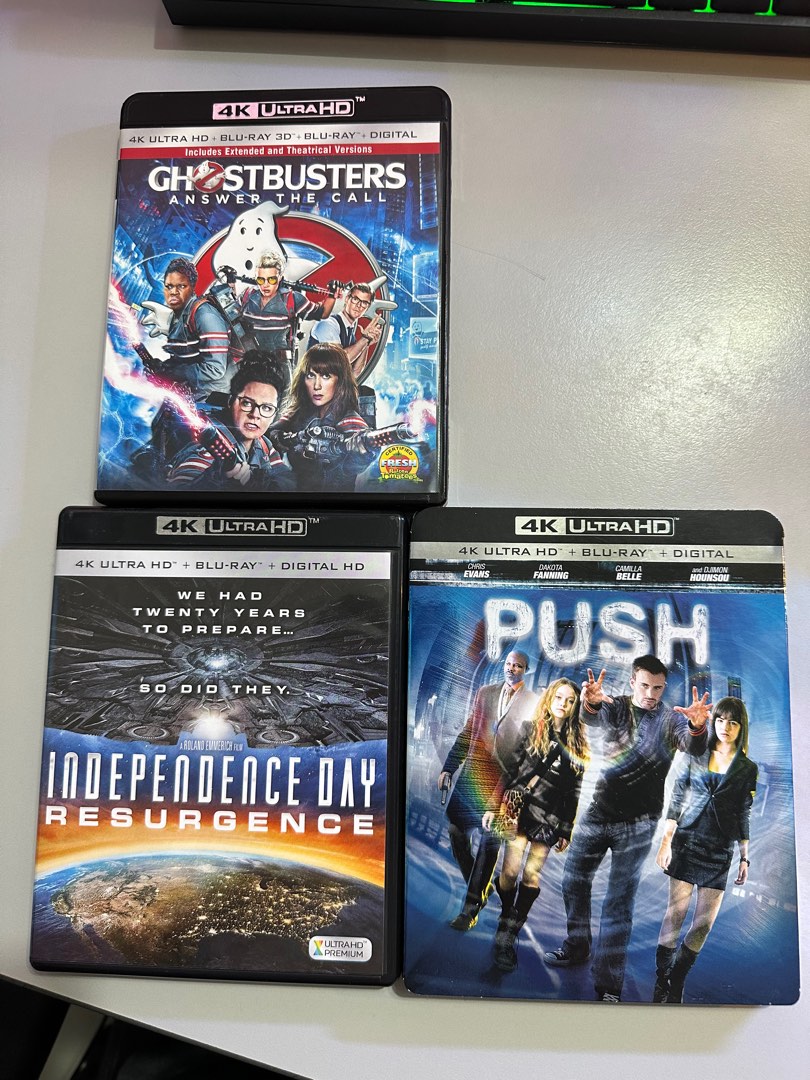 4K ultra blu rays- Ghost Busters, PUSH, Independence Day Resurgence ...