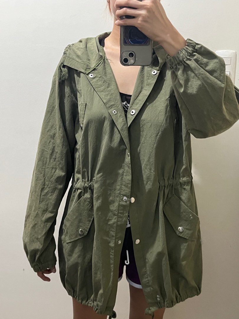 ARMY GREEN PARKA JACKET WITH HOOD, Women's Fashion, Coats, Jackets and ...