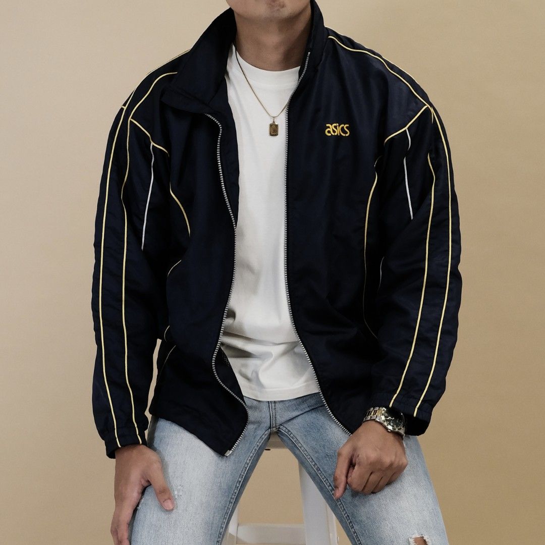 Asics Navy Blue Windbreaker Jacket, Men's Fashion, Coats, Jackets and ...