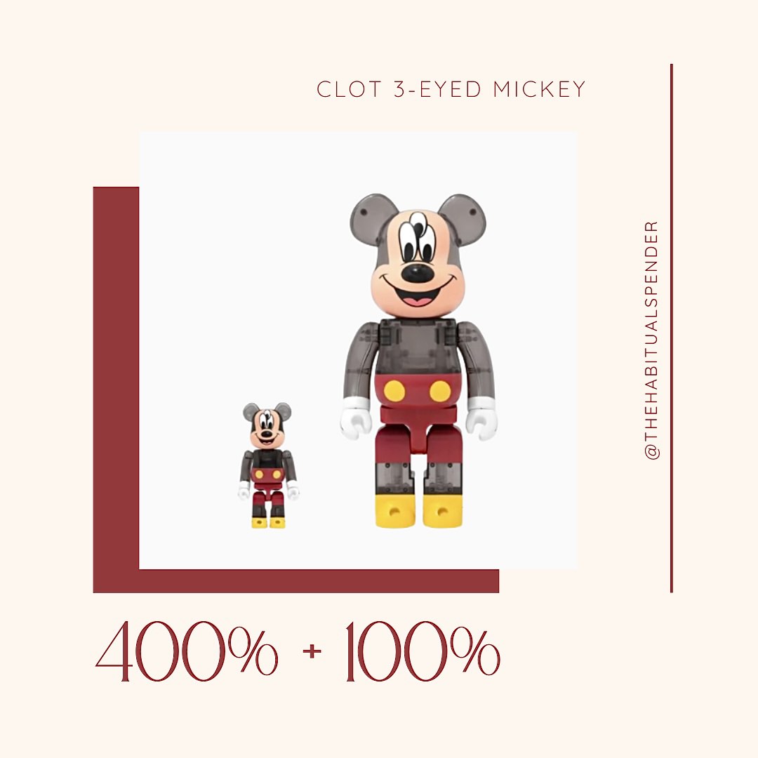 Bearbrick x CLOT 3-Eyed Mickey 400% & 100%, Hobbies & Toys, Toys ...