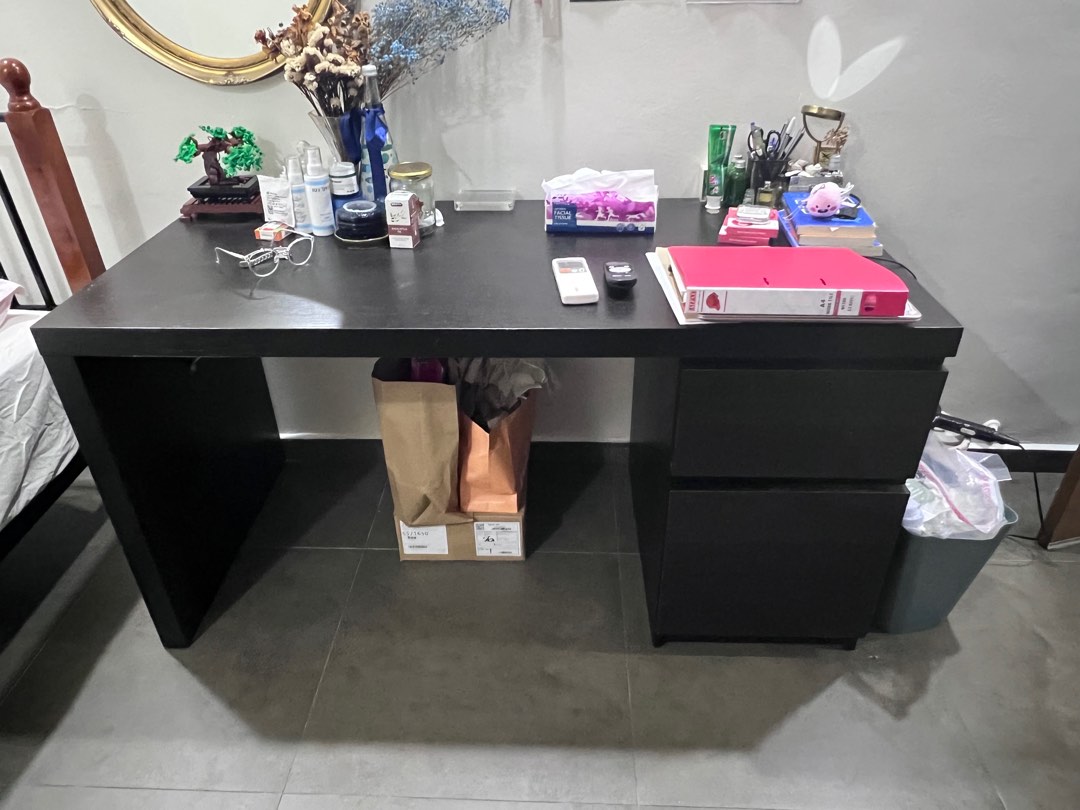 Black office table solid wood, Furniture & Home Living, Furniture, Tables & Sets on Carousell