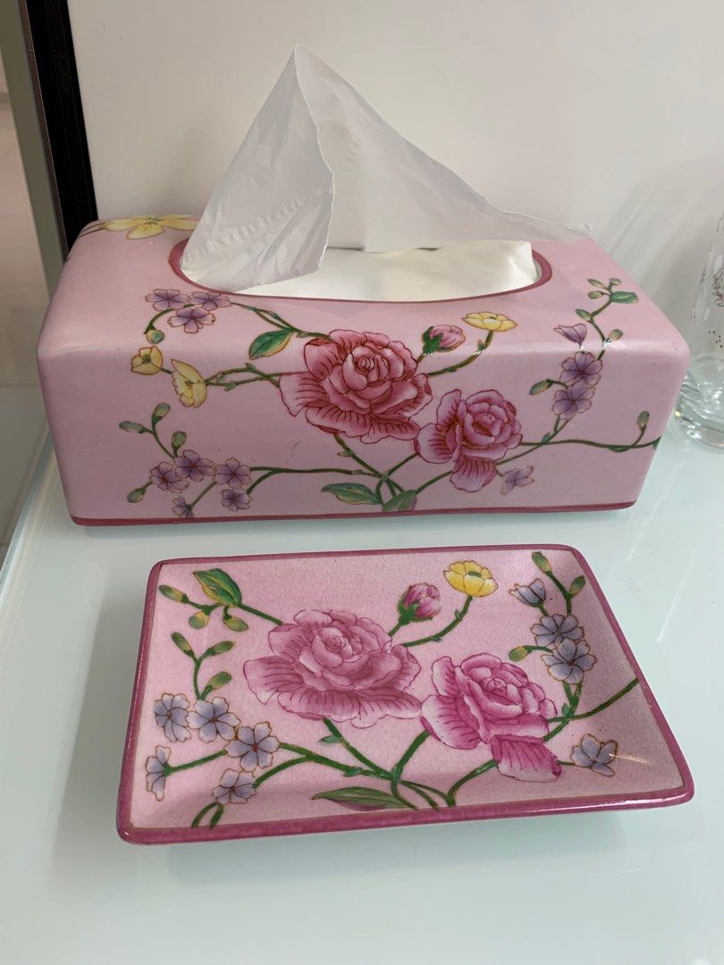 Vintage Ceramic Tissue Box and tray set, Furniture & Home Living, Home ...