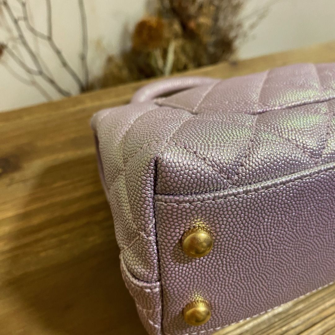 Chanel Mini Coco Handle in Caviar Leather Metallic Purple and Gold ...