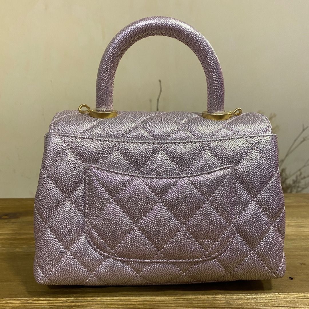 Chanel Mini Coco Handle in Caviar Leather Metallic Purple and Gold ...