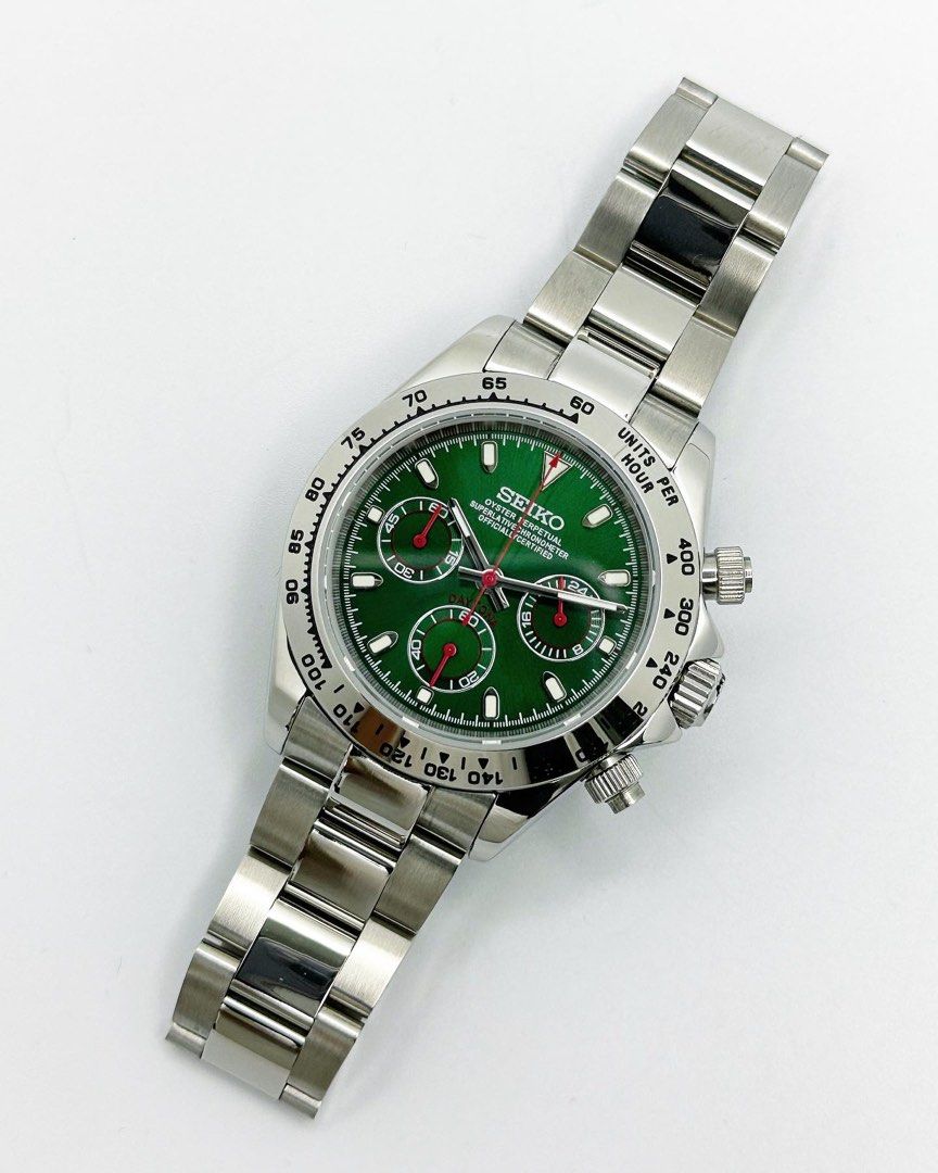 Custom Seiko Mod 39.5MM Steel Green John Mayer Quartz Daytona, Men's ...