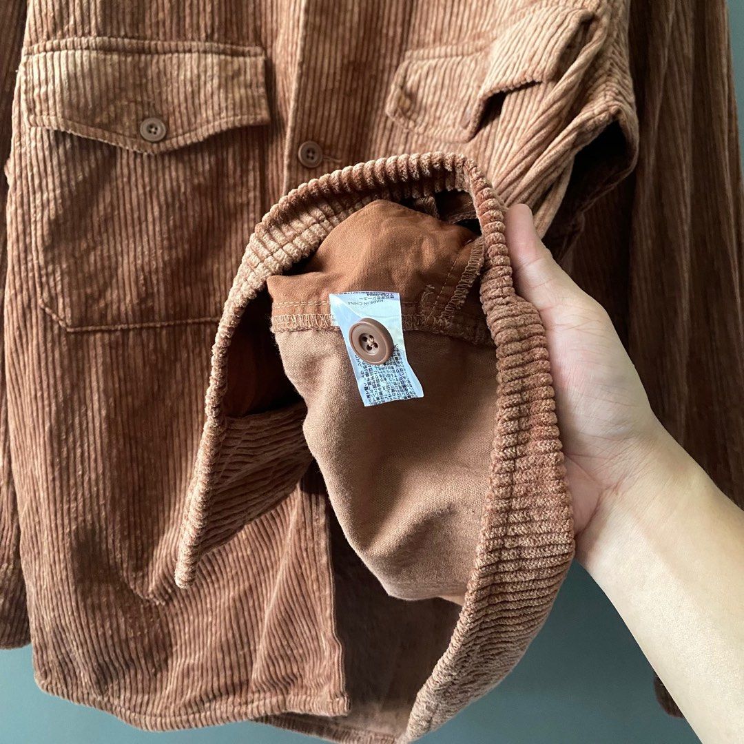 GU Corduroy CPO Shirt Brown, Men's Fashion, Coats, Jackets and Outerwear on Carousell