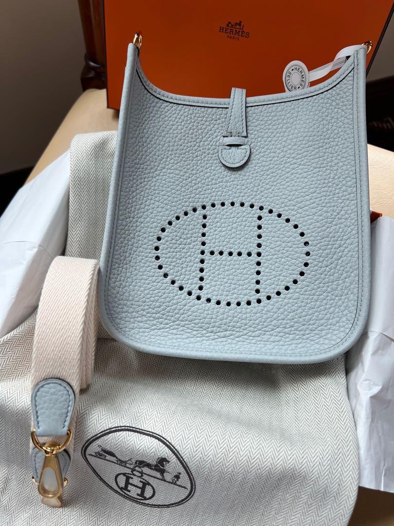 Hermes Mini Evelyn Bleu Pale / Nata, Luxury, Bags & Wallets on Carousell