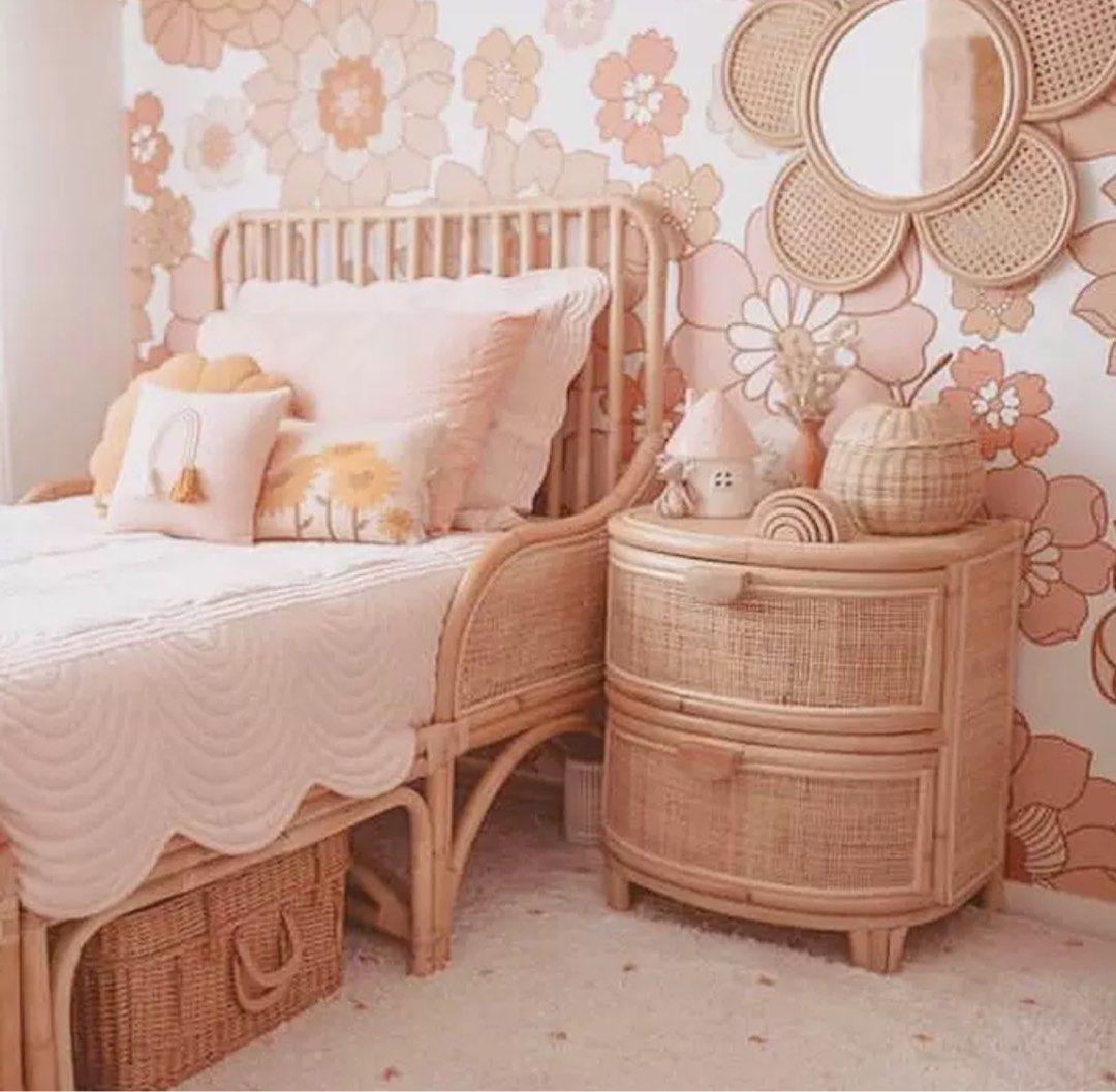 HOSZIE Japandi Rattan Bedside Table, Furniture & Home Living, Furniture ...