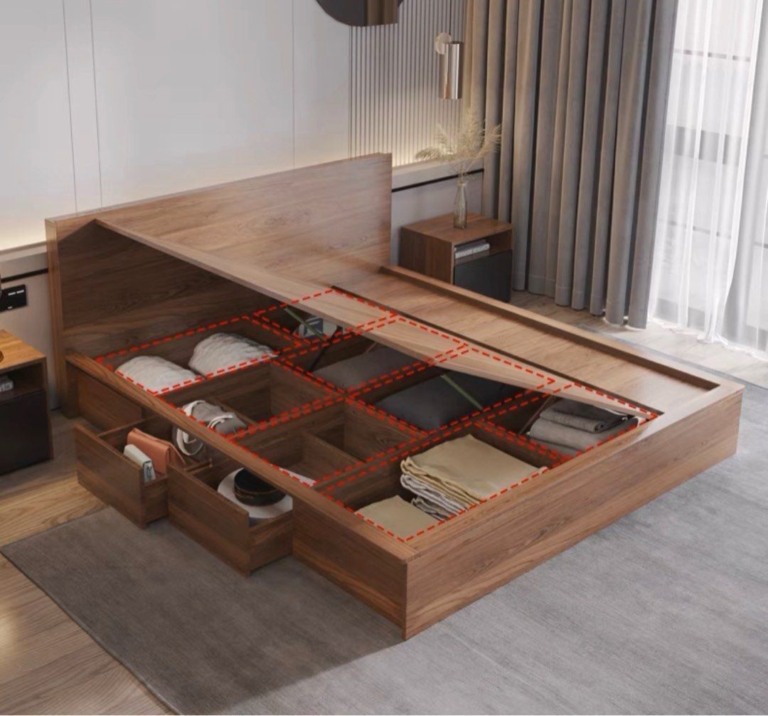 JULES Rustic Storage Bed Frame, Furniture & Home Living, Furniture, Bed ...