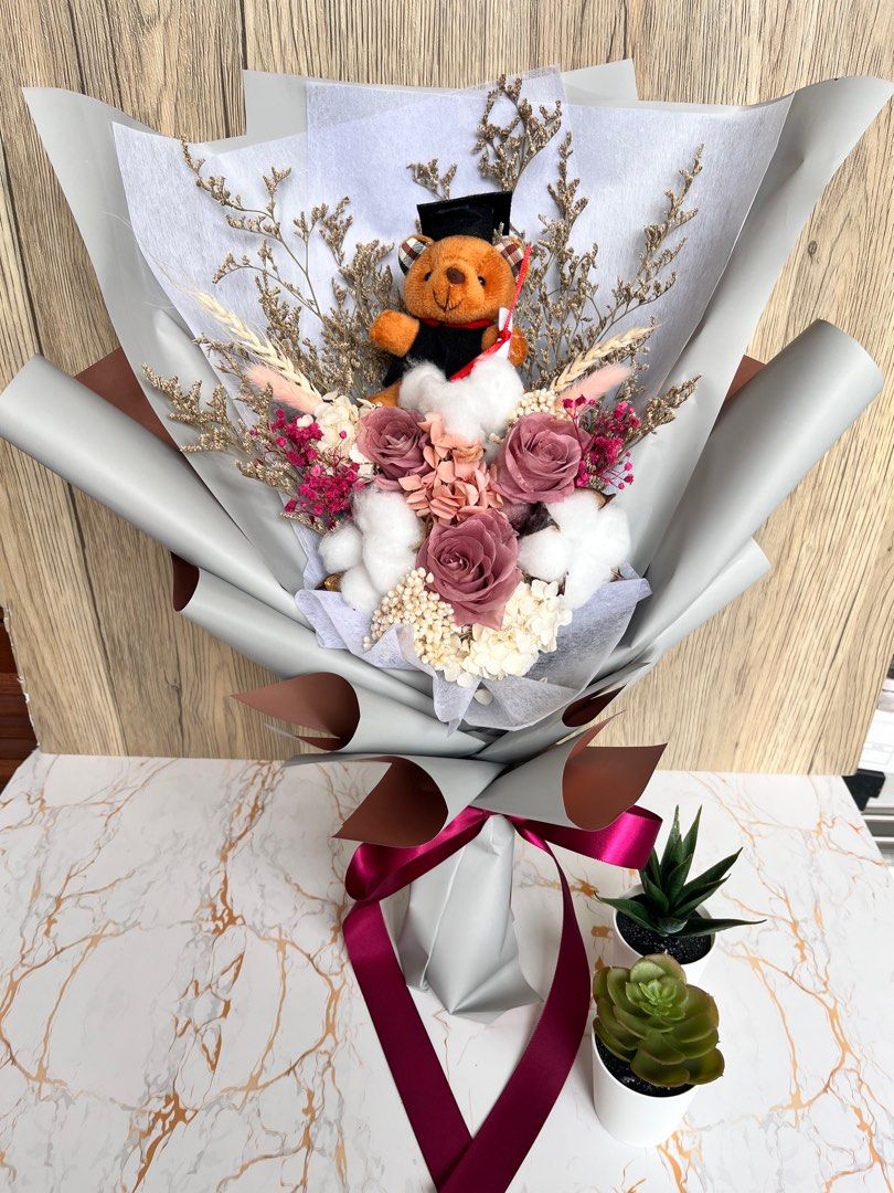 Large size Customizable Graduation Bear with 3 Rose and cotton ...