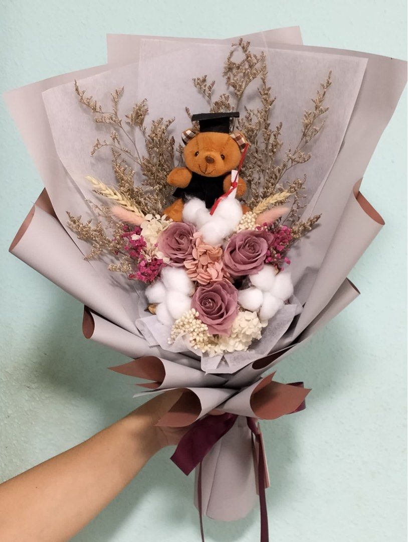 Large size Customizable Graduation Bear with 3 Rose and cotton ...