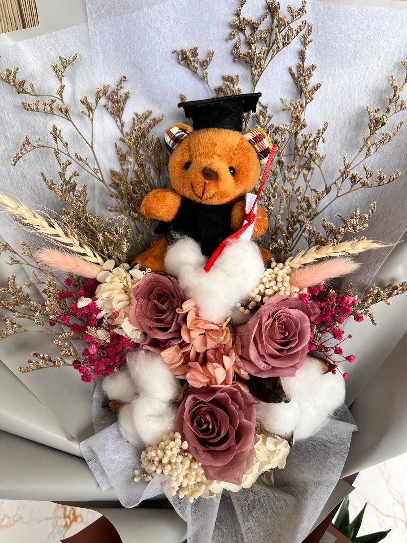 Large size Customizable Graduation Bear with 3 Rose and cotton ...