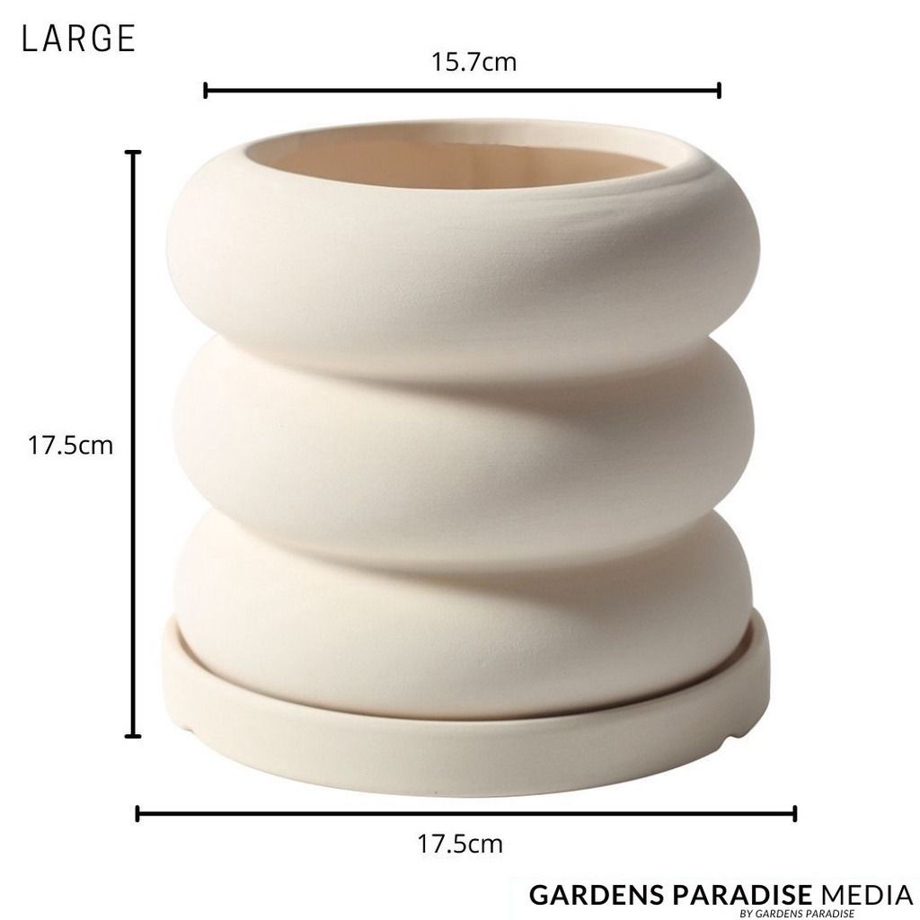 Meringue Cream Ceramic Pot & Saucer By Gardens Paradise P37, Furniture ...
