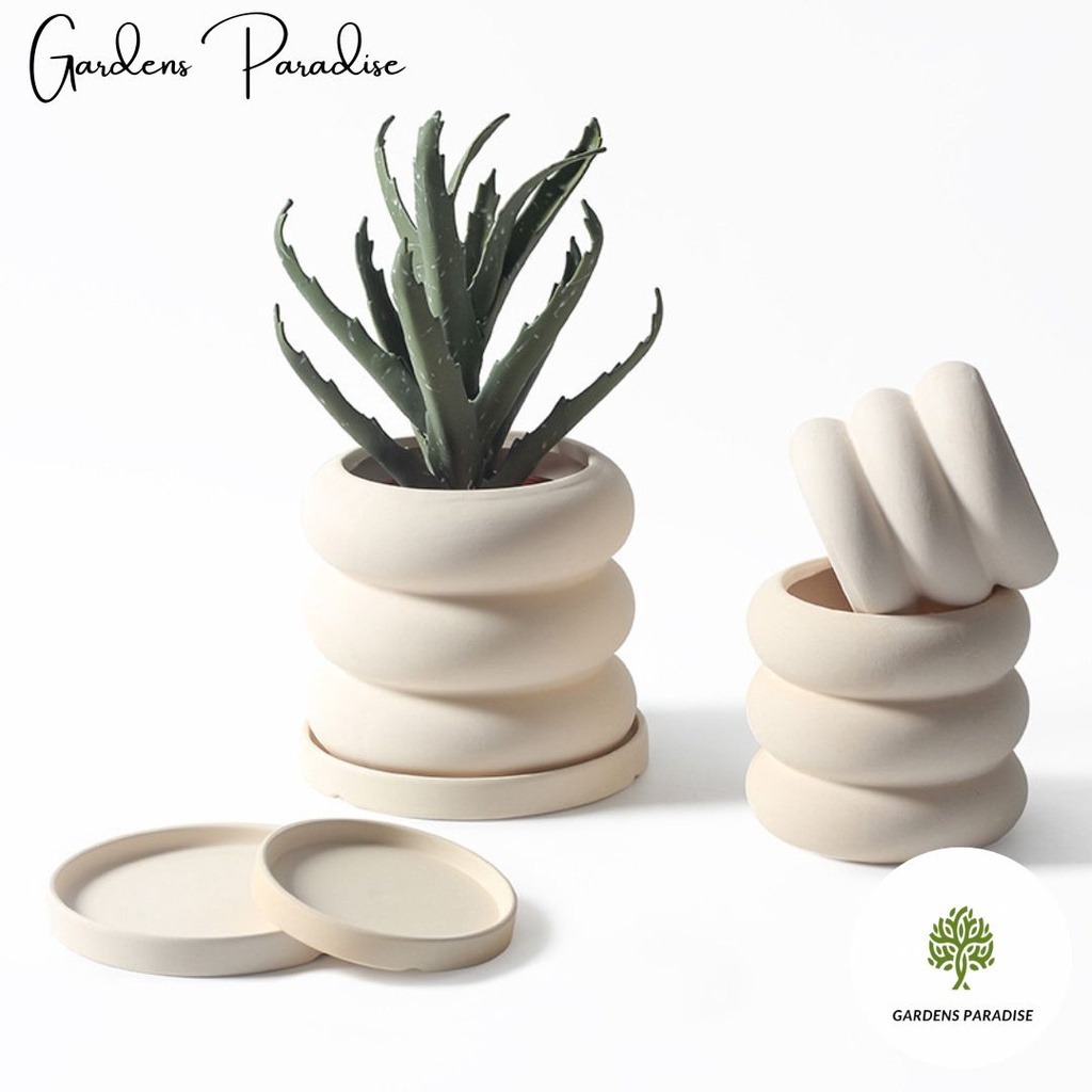 Meringue Cream Ceramic Pot & Saucer By Gardens Paradise P37, Furniture ...