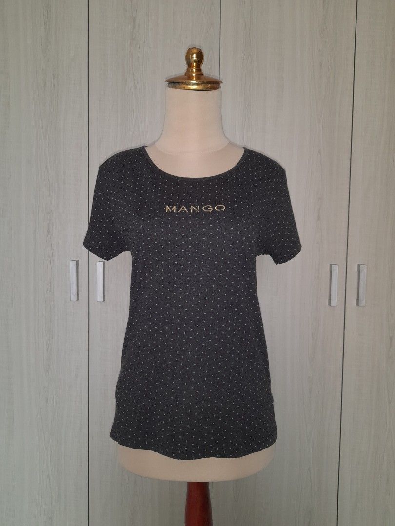 MNG Mango Grey Polka, Fesyen Wanita, Pakaian Wanita, Atasan di Carousell