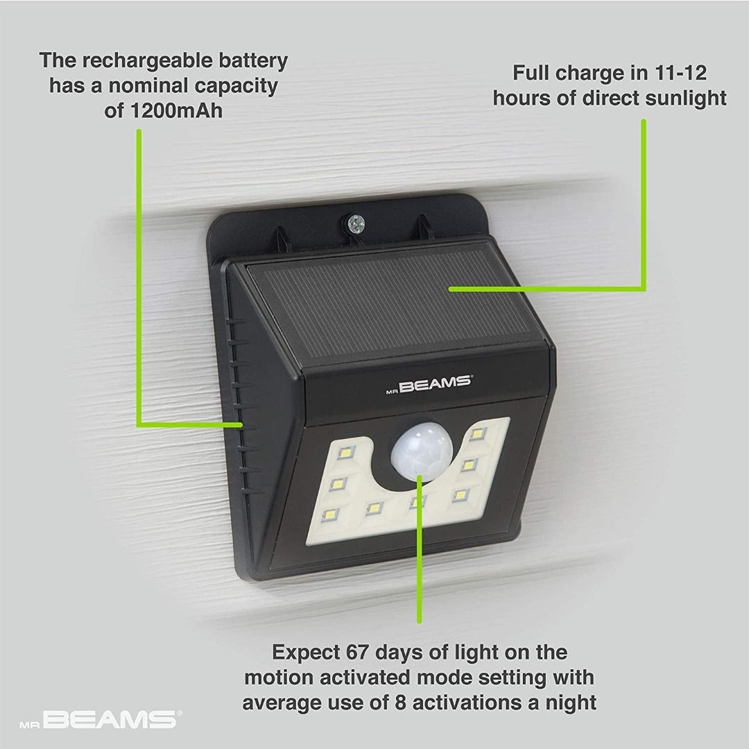 Mr Beams Solar Wedge 8 LED Security Outdoor Motion Sensor Wall Light, 4 ...