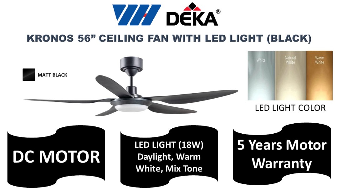 [NEW] Deka 56" DC Motor Ceiling Fan with LED Light - 5 Years Motor ...