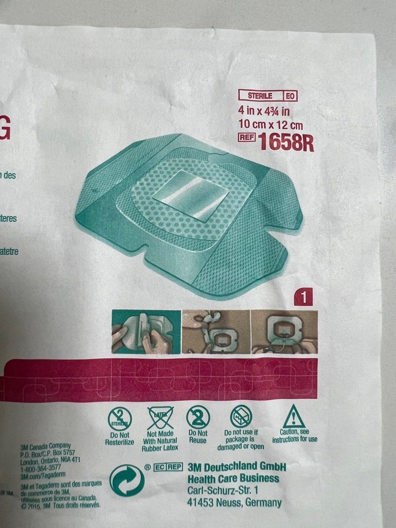 Original 3M Tegaderm CHG 1658R for IV drip/picc line dressing, Health & Nutrition, Medical ...