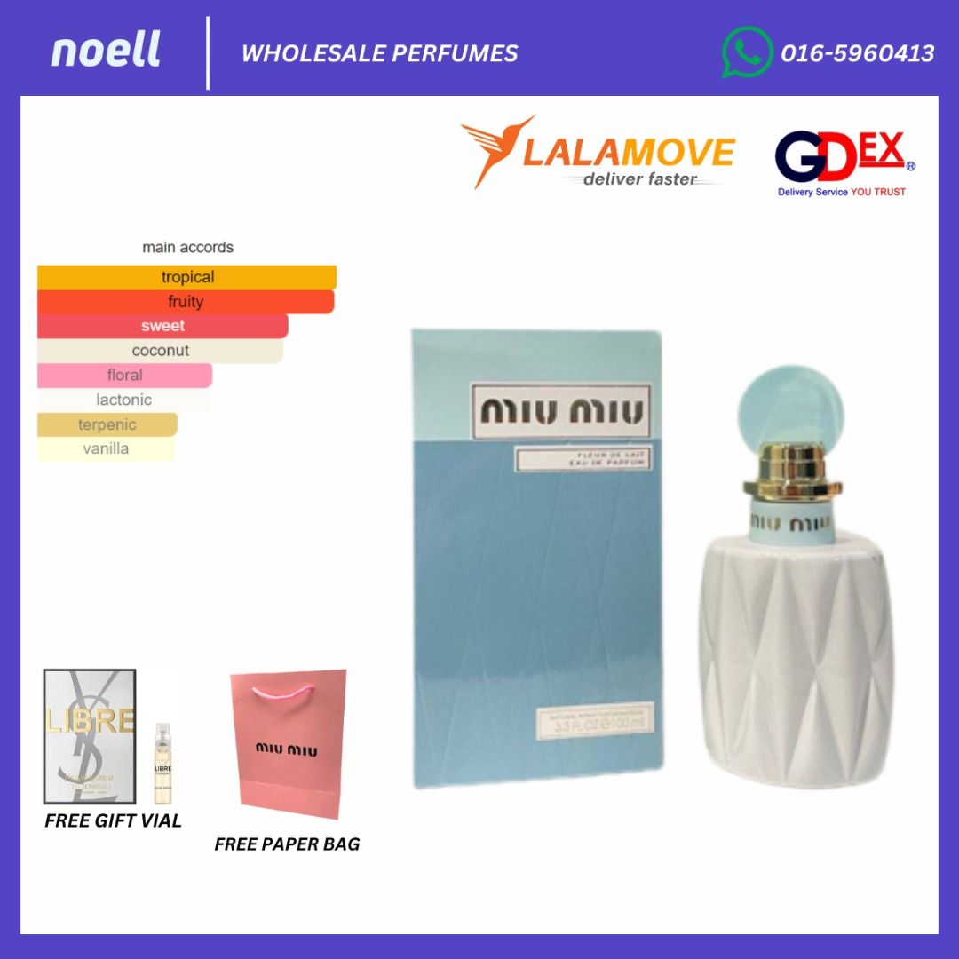 [ORIGINAL] AUTHENTIC READY STOCK MIU MIU FLEUR DE LAIT EDP 100ML PERFUME FOR WOMEN, Beauty ...